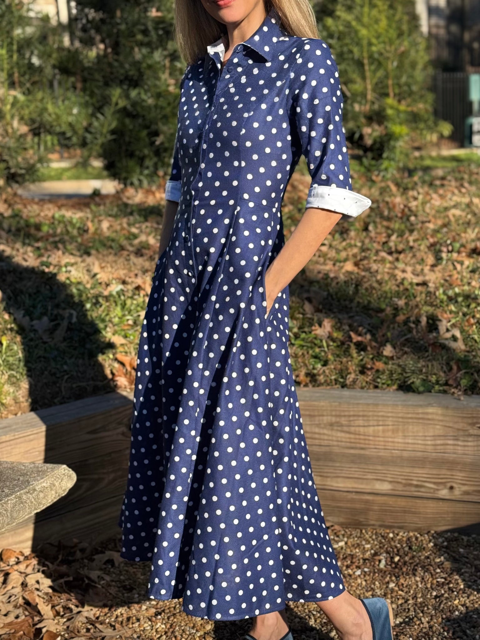 Evi Grintela Cara Midi Dress in Blue Polka Dot – Shopcestmimi